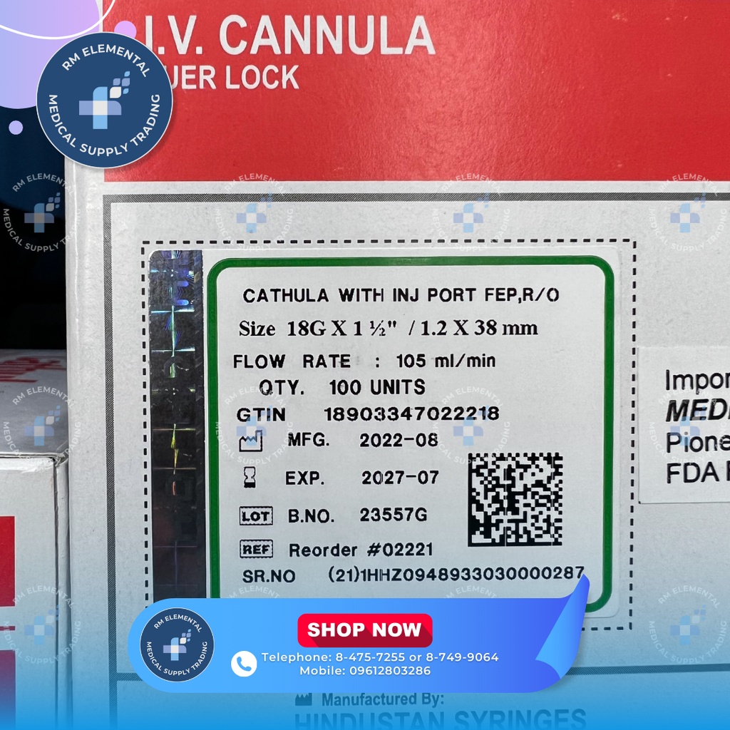 [ BOX ] CATHULA I.V. Cannula With Luer Lock (100s)GAUGE-18, 20, 22, 24 ...