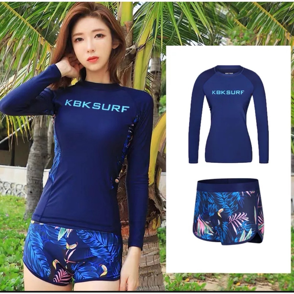 Enna Women's Swimsuit Two piece Swimwear Rashguard Long Sleeve With ...