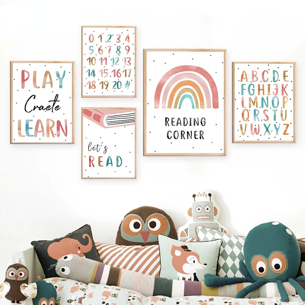 Frameless Number Alphabet Art Painting Rainbow Poster Nursery Reading ...