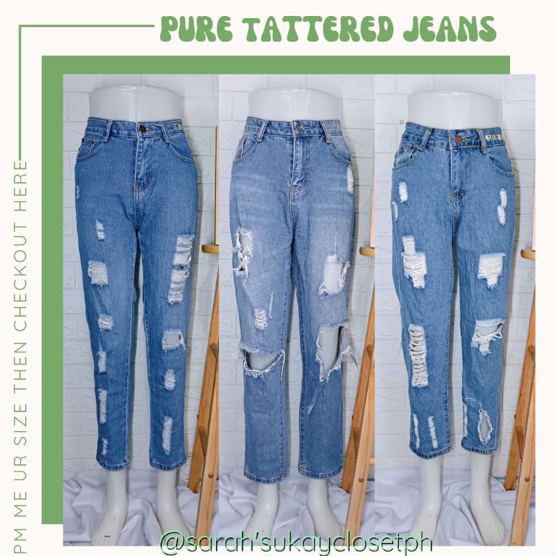 PURE TATTERED / RIPPED JEANS | Shopee Philippines