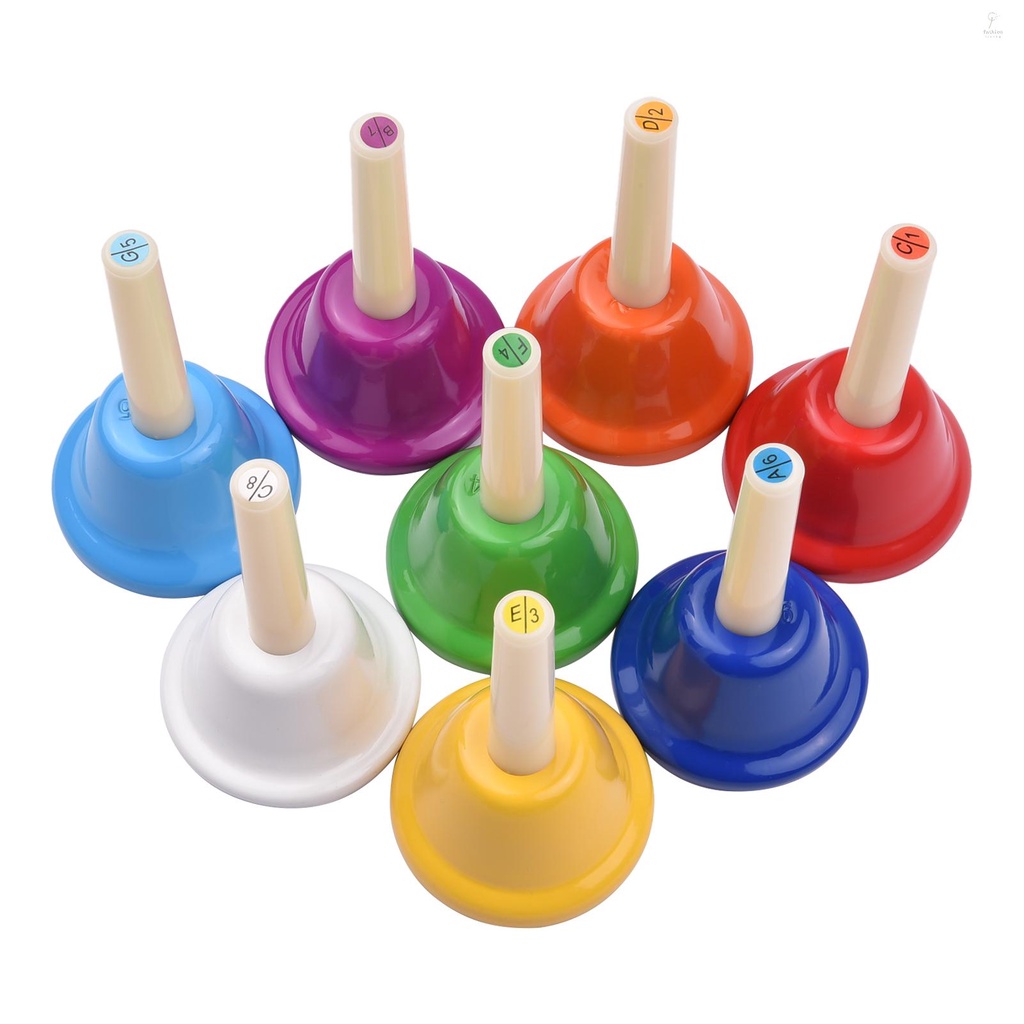 FLP 8pcs Colorful Handbell 8 Note Diatonic Metal Hand Bells Set Tinkle ...