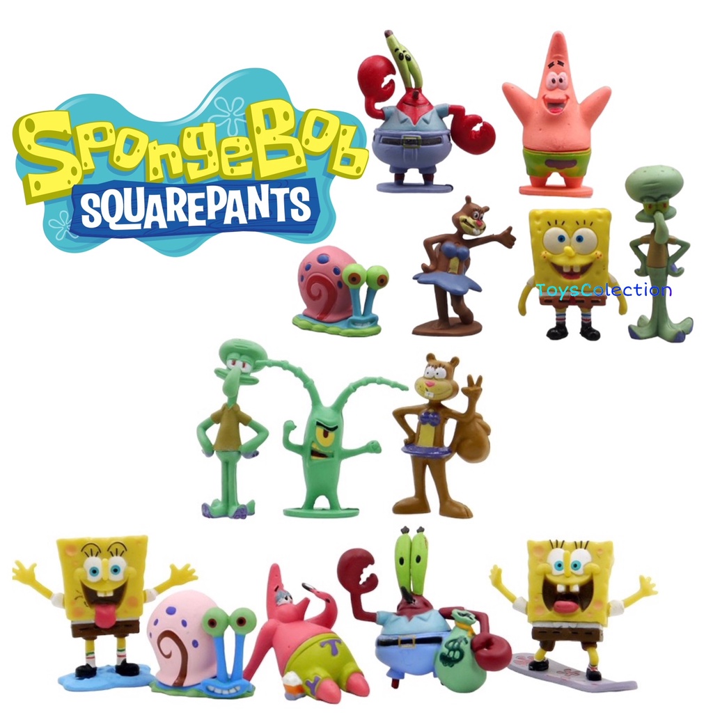 Action FIGURE SPONGEBOB SQUAREPANTS SPONGE BOB SET 6/8pcs CAKE TOPPER ...