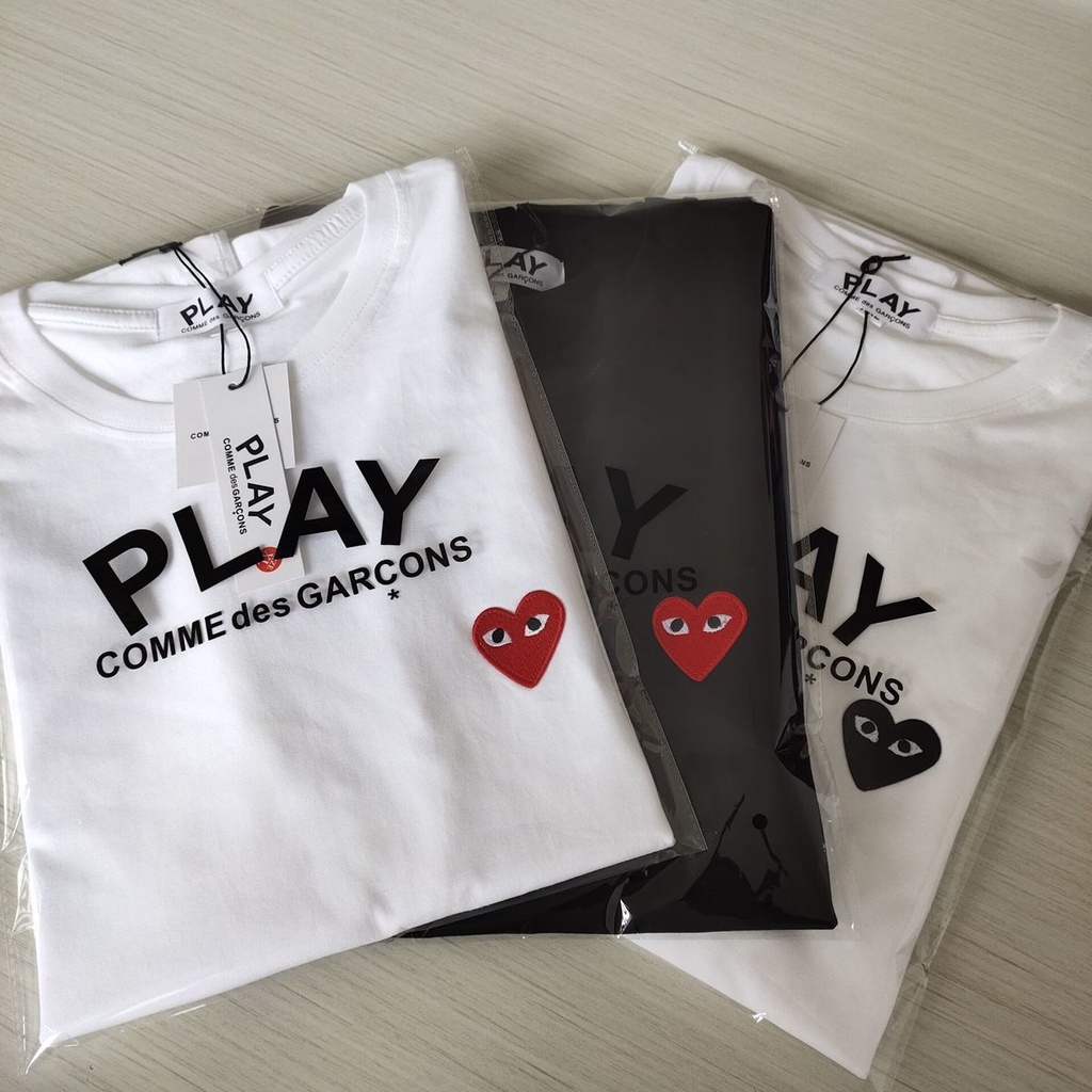 CDG PLAY embroidered love T-shirt men and women black and white pure ...