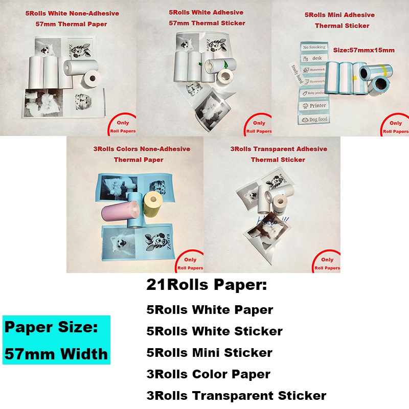 Universal Paper 57mmx25mm Thermal Sticker Paper for All Mini 57mm ...