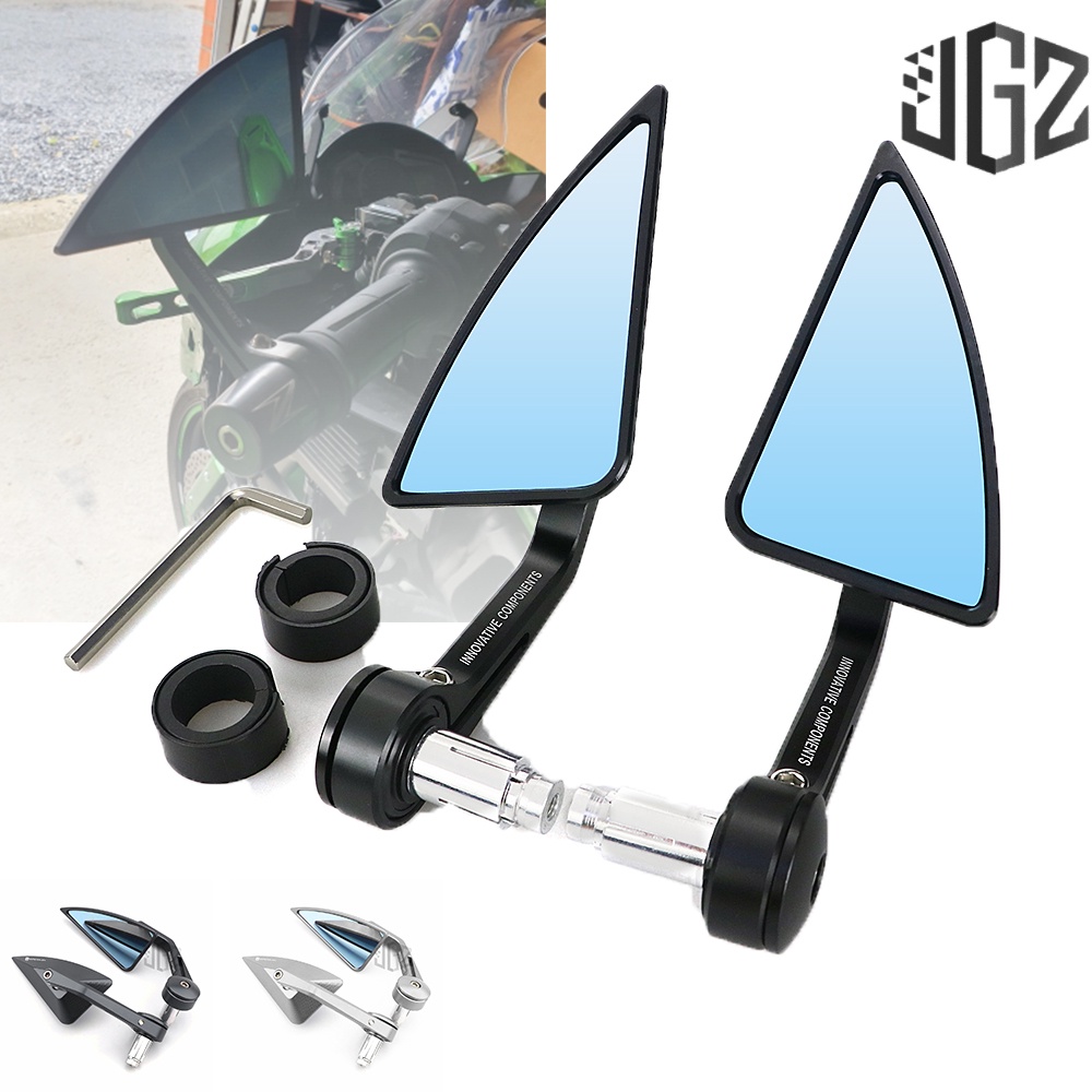 Motorcycle Cnc Aluminum Blue Glass Handlebar Bar End Rear View Mirrors