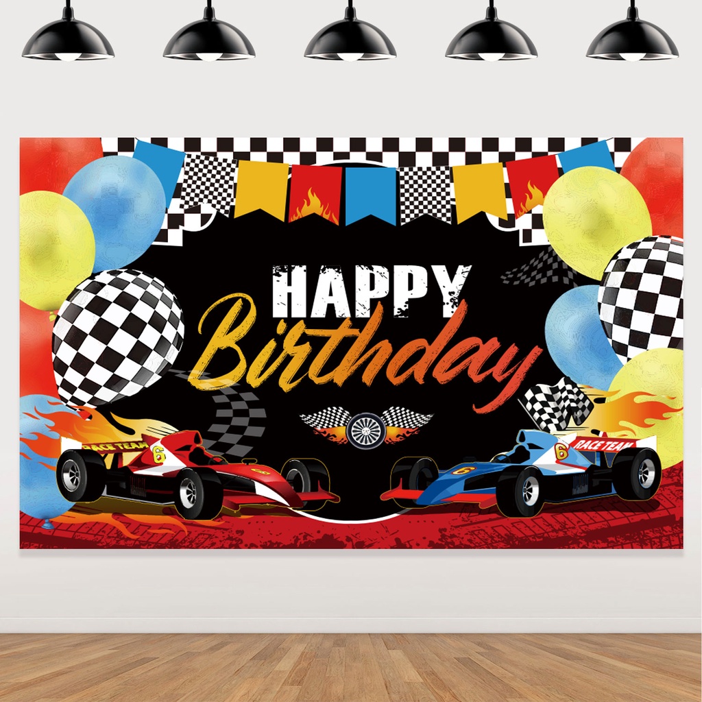 FANGLELAND Car Racing Happy Birthday Backdrop Birthday Party ...