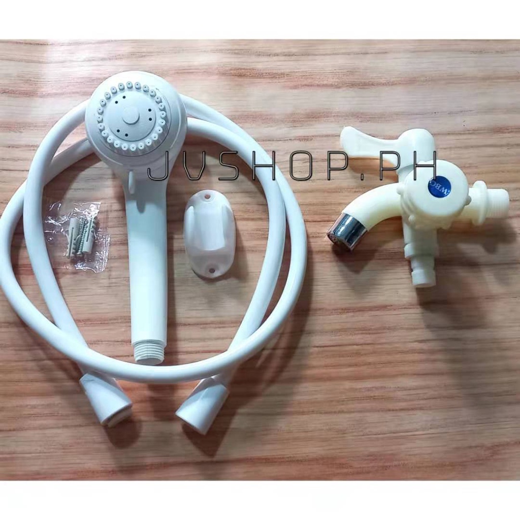 1 SET PVC Plastic Telephone Shower Hose And Holder With Dual Faucet Set ...