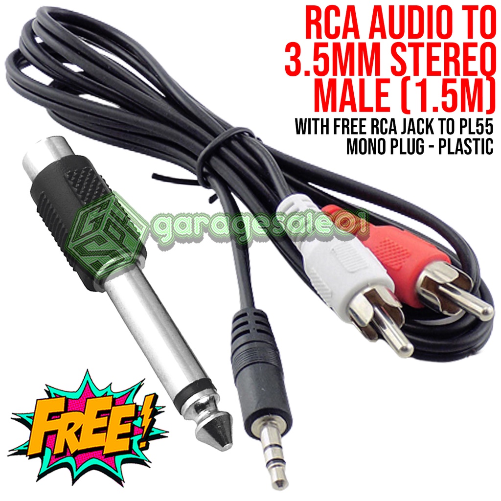 1.5M RCA Audio to Stereo Jack Male 3.5MM With FREE RCA Jack To PL55 ...