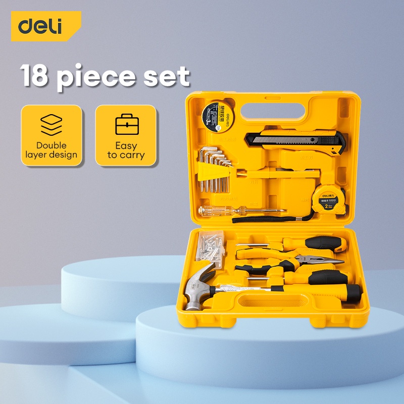 Deli Tools 18Pcs/set Household Tool Box Car Motorcycle Repair Portable ...