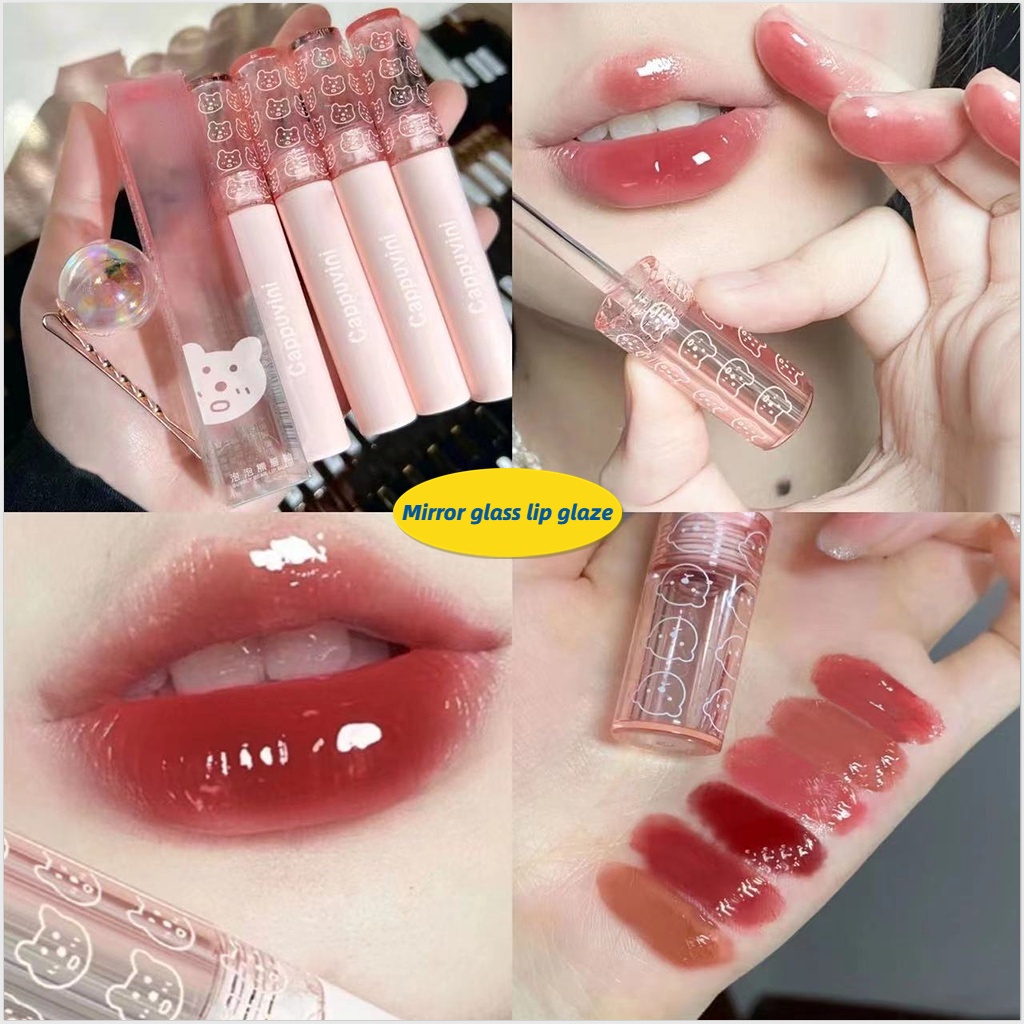 Cartoon Bear Girl Glass Mirror lip glaze/lip gloss/long-lasting ...