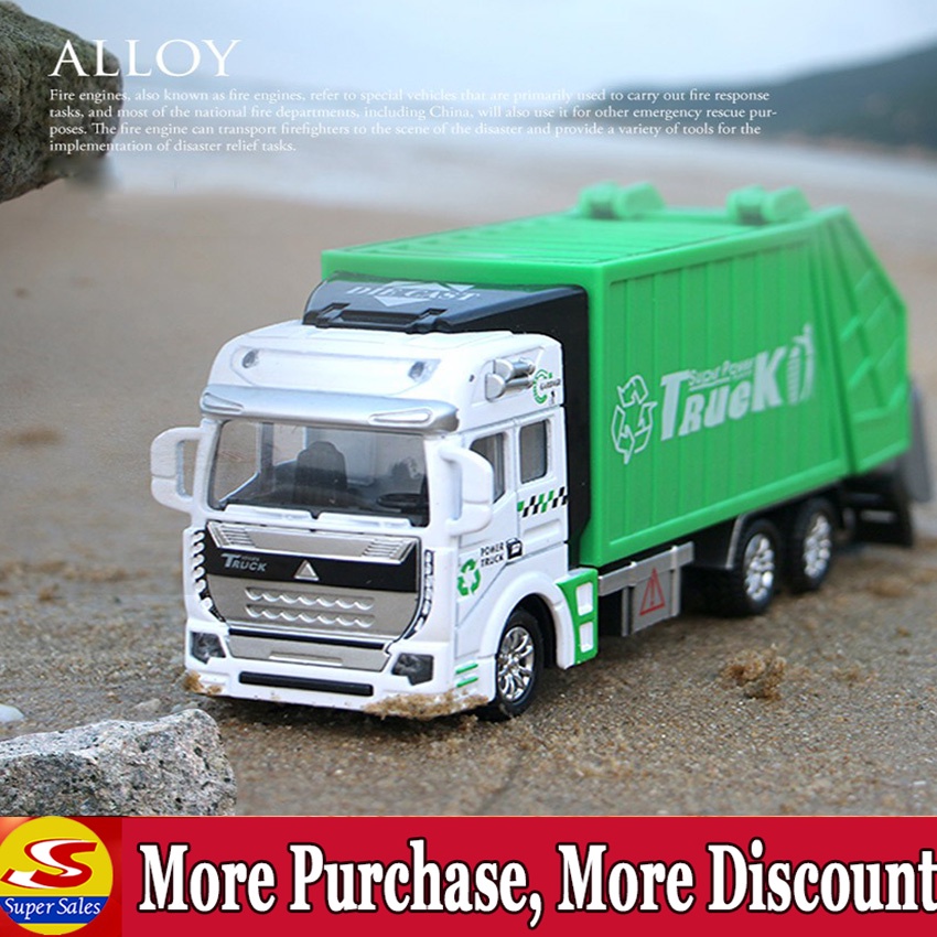 【SuperSales】1:48 Mini Garbage Truck Model Toy Trash Can Kids Toys ...