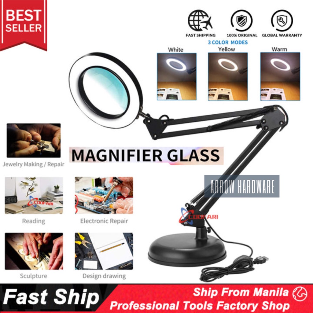 Foldable Professional 8X Magnifying Glass Desk Lamp Magnifier LED Light ...