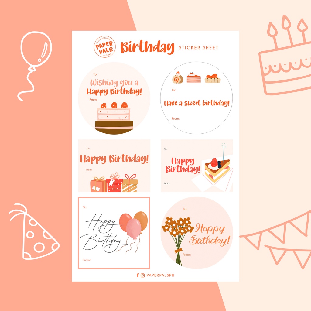 Warm Colors Birthday Sticker Sheet, Gift Tags, Stickers, Happy Birthday ...