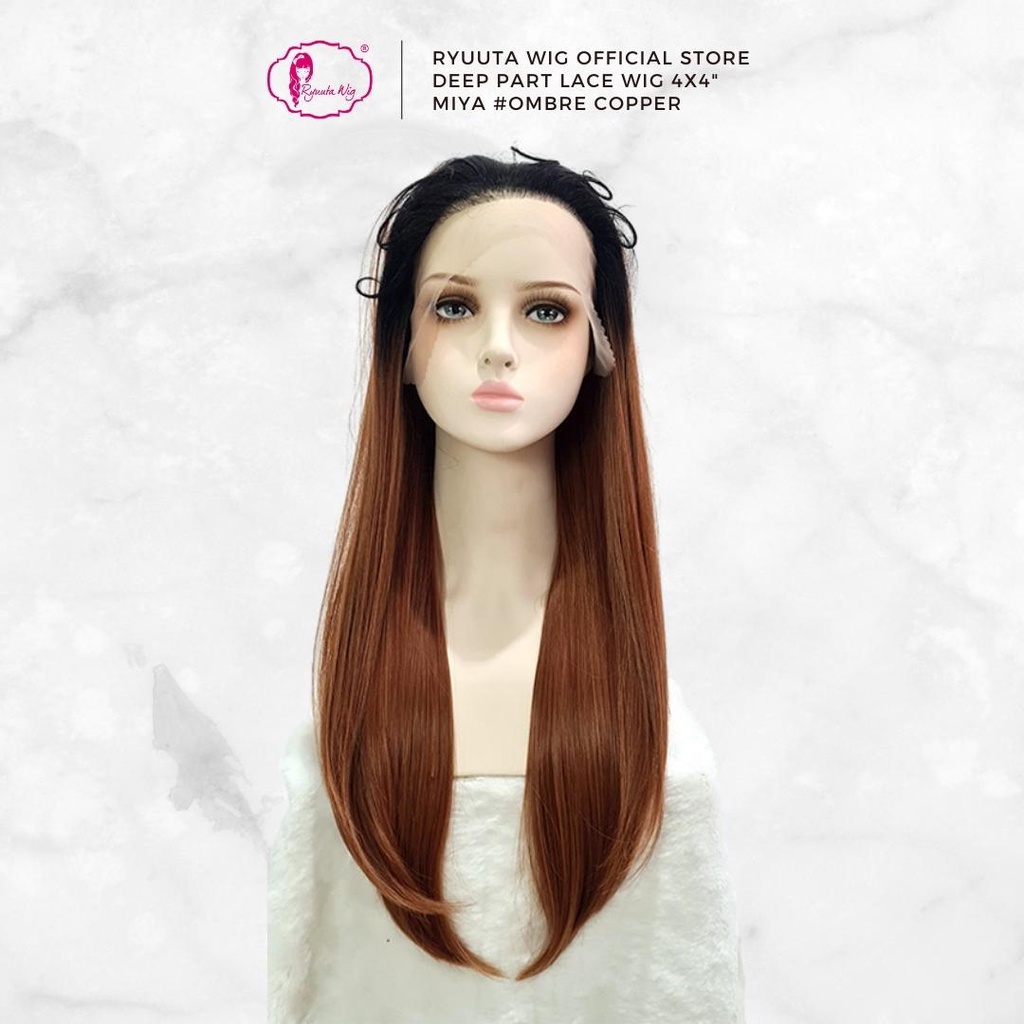 Ryuuta Wig Deep Part Half Lace Long Straight Wig Miya Copper 28 inch 70 ...