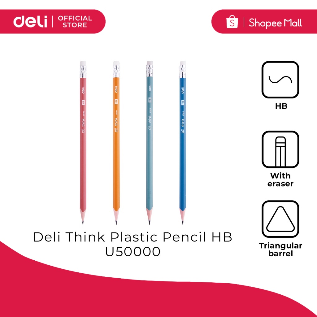 Deli U50000 Think Plastic Pencil HB 1pc Assorted [79U50000] | Shopee ...