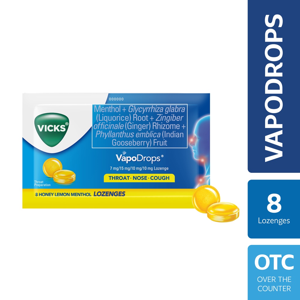 Vicks VapoDrops Honey Lemon Menthol, Relieves Sore Throat, Cough ...