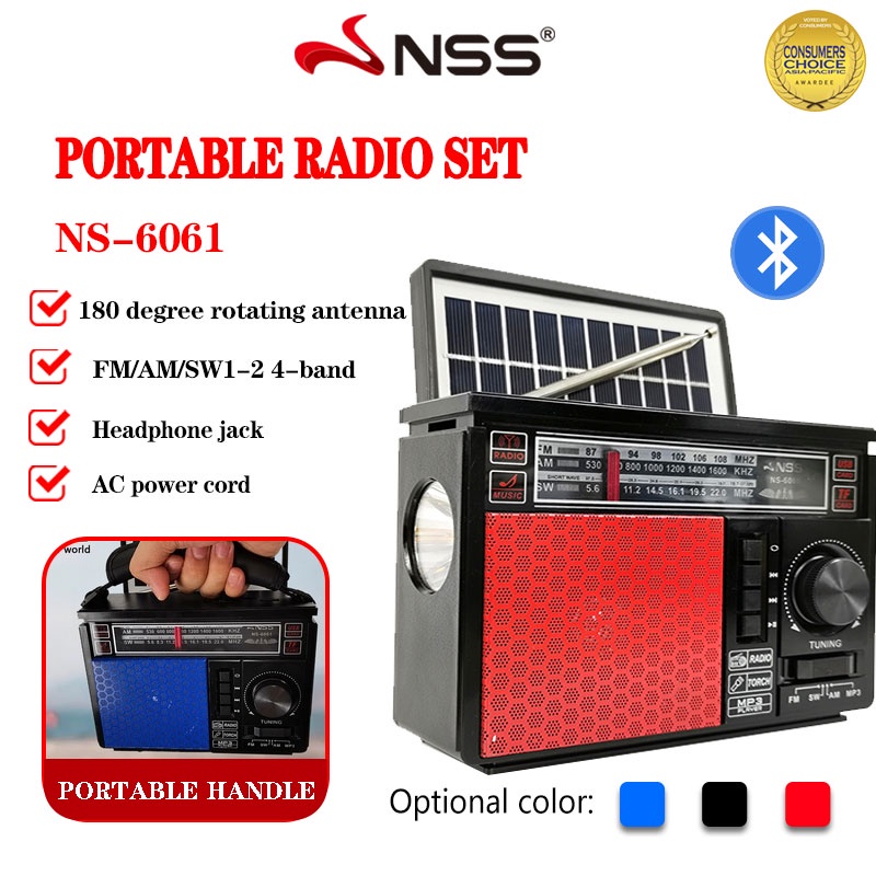 NSS Portable Bluetooth Solar Radio Rechargeable Radio With 3 BAND FM/AM ...