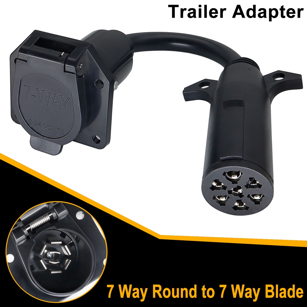 30CM 7 Way Round 7 Pin Truck to 7 Way Blade Car RV Trailer Adapter Wiring Light Plug Converter ...