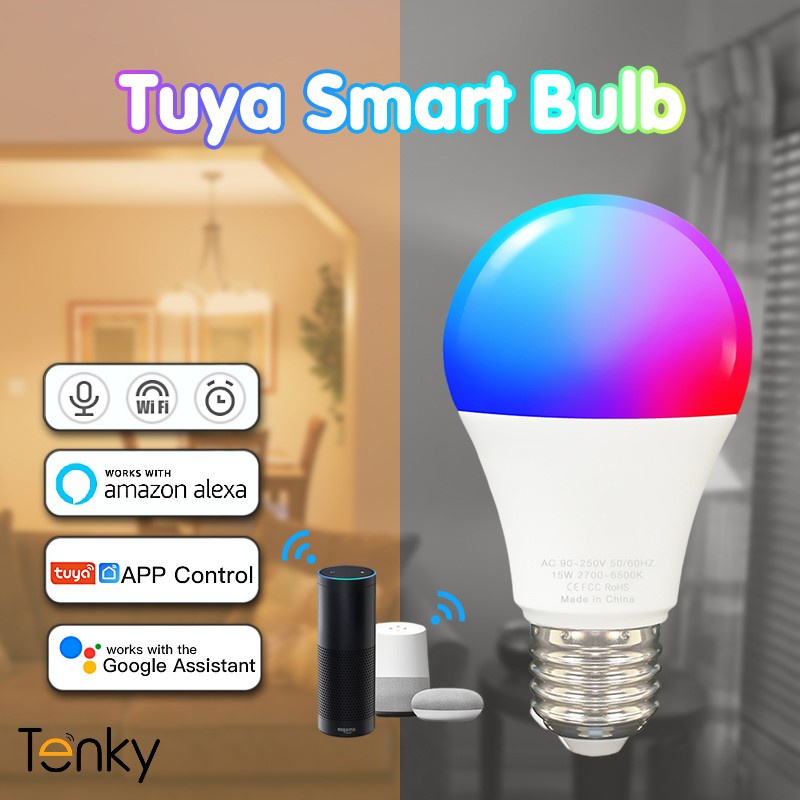 Tenky 15E/9W TUYA Smart WiFi E27 RGBCW LED Light Bulb Lightbulbs Alexa Lamp Google Home Yandex ...