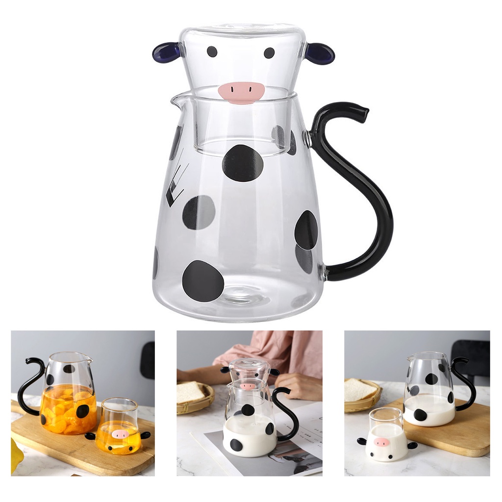 Cow Print Carafe Set, Cow Glass Water Pitcher With Glass Cup, Cute Cow Water Carafe (550ml ...