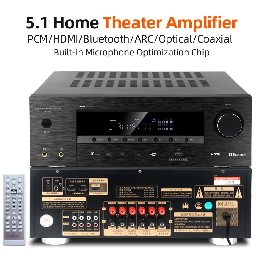 5.1 Home Theater System Power Amplifier Support Microphone Input HDMI ...