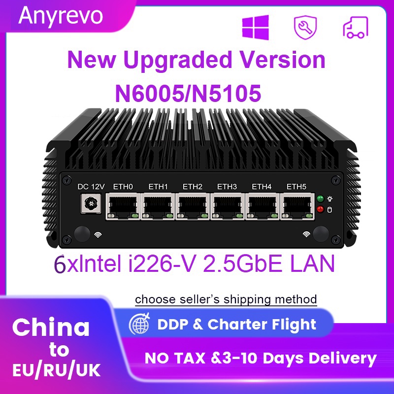 6 LAN 2.5G Soft Router Pentium N6005 Intel i226-V 2*DDR4 Slot NVMe ...