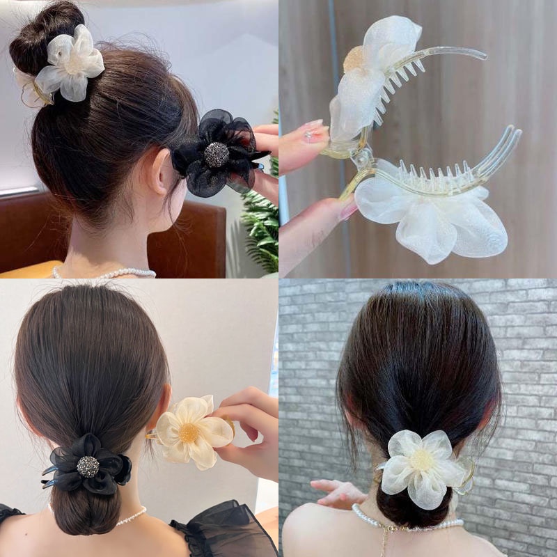 Korean Bow Hair Clips for Women Girls Fashion Hair Bun Ponytail Clip ...