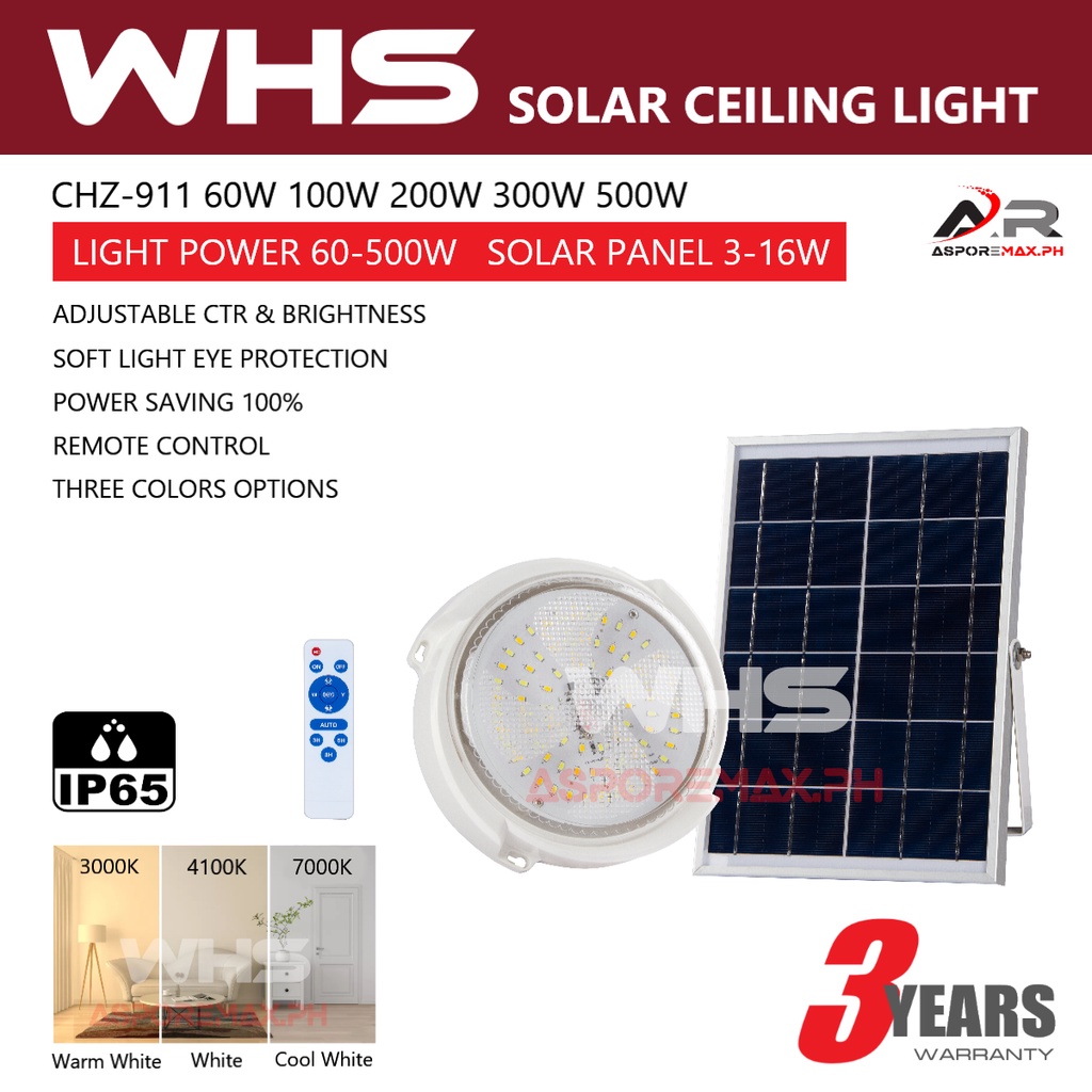 WHS Solar Ceiling Light Solar Light 500W 300W 200W 100W With Remote ...