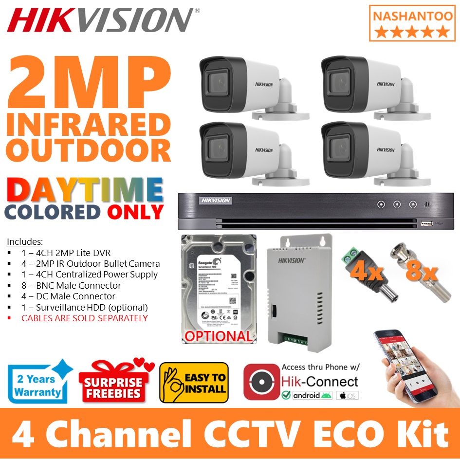 Hikvision 4Channel 2MP IR Outdoor 4 Camera 4CH DIY CCTV Package Kit 4 ...