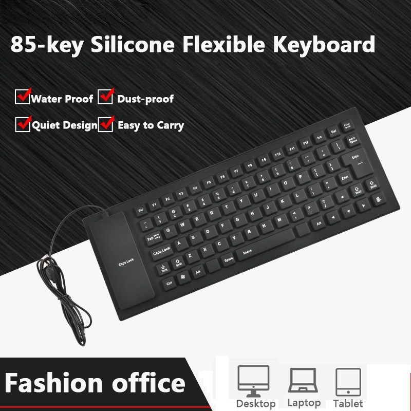 85-Key USB Wired Keyboard Foldable Flexible Keyboard Silicone Portable ...