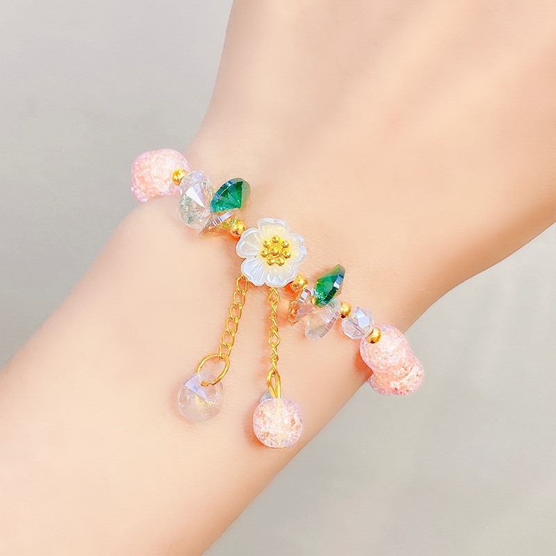 Crystal Shell Flower Daisy Elastic Beaded Elastic Rope Bracelet ...