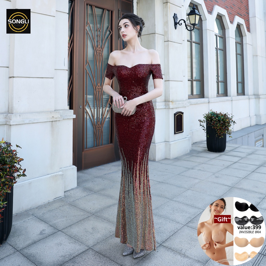 New Sequin Fishtail Long Dress Celebration Ceremony Host Dress Off ...