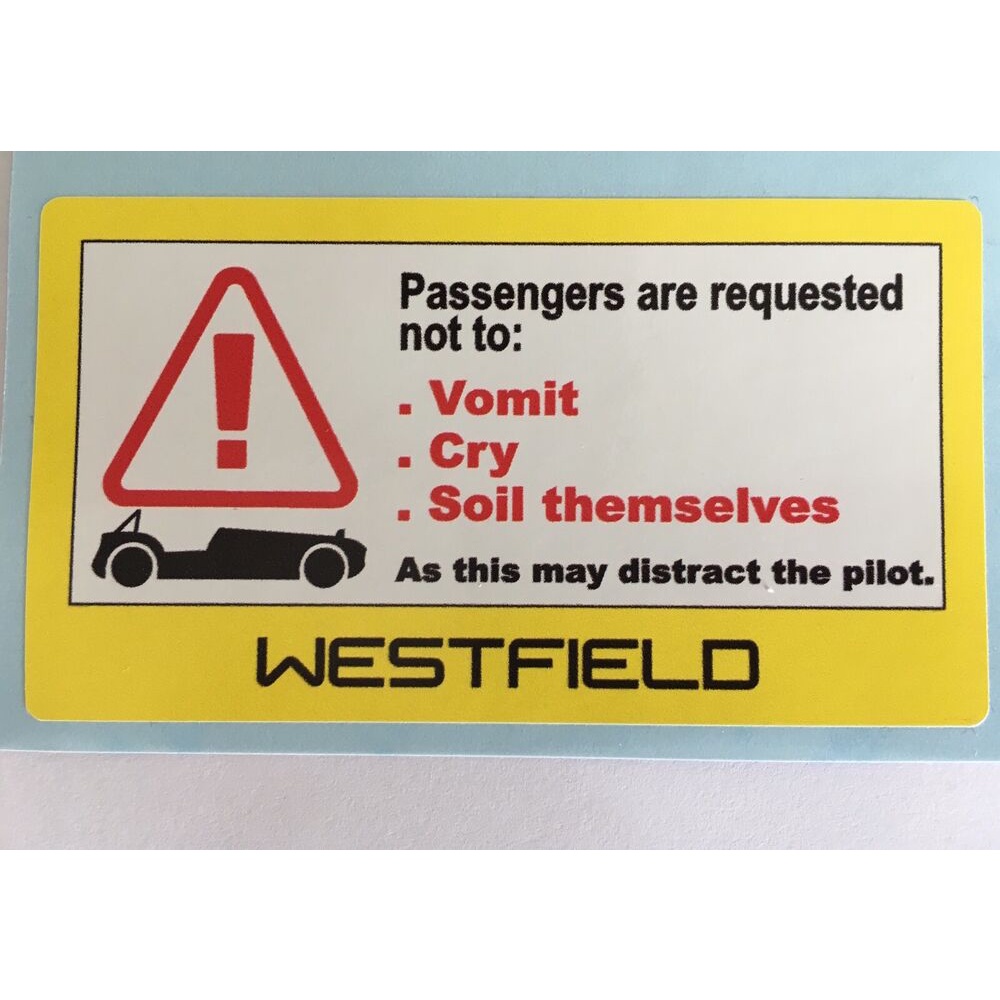 WESTFIELD KIT CAR FUNNY DASHBOARD STICKER DECAL TRACK RACE DRIFT FAST ...