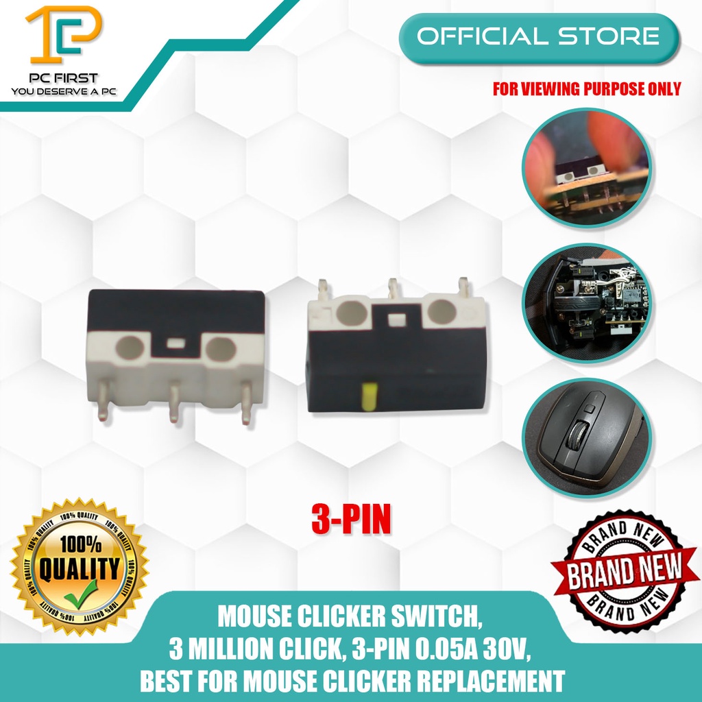 MOUSE CLICKER SWITCH, 3 MILLION CLICK, 3-PIN 0.05A 30V, BEST FOR MOUSE ...