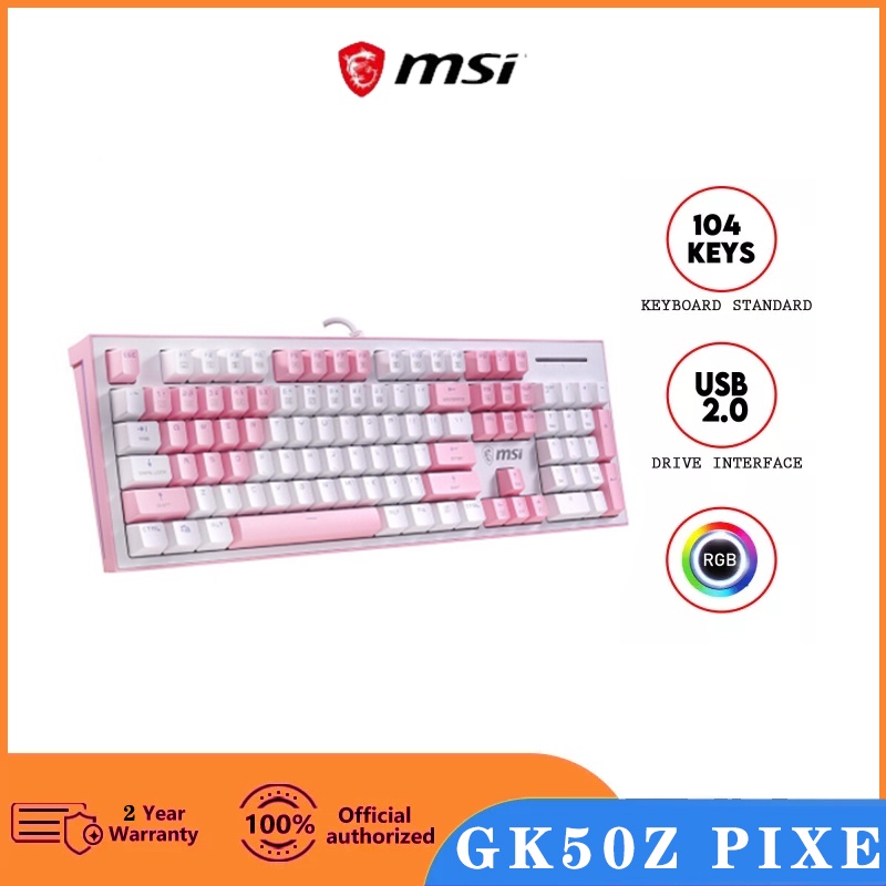 MSI GK50Z PIXEL Wired Game Mechanical Keyboard RGB 104 Full Key No Rush/PBT Translucent Keycap ...