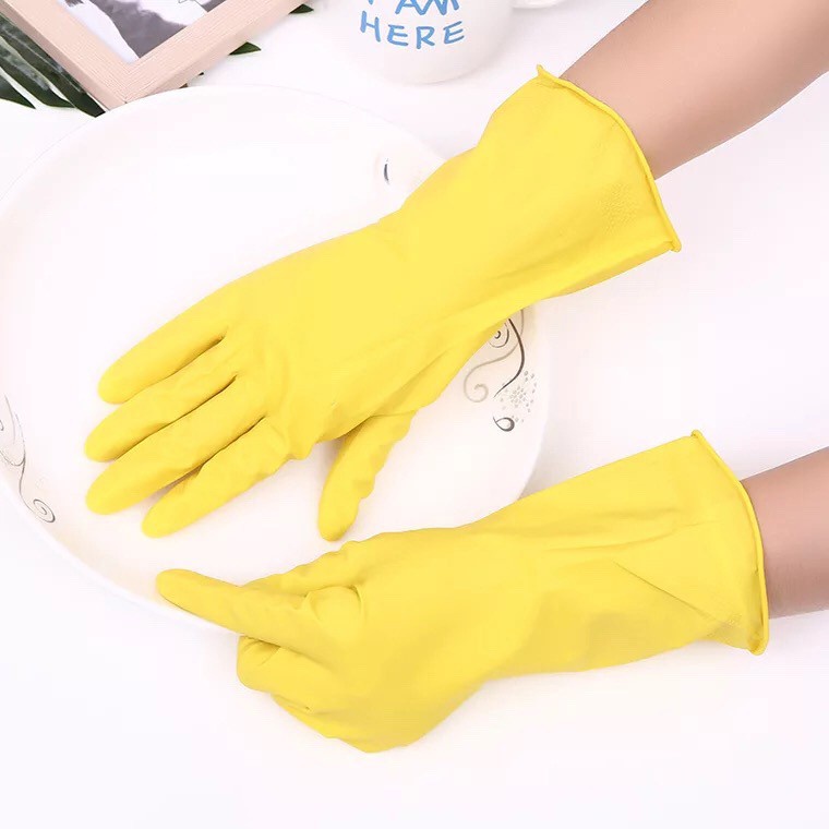 LY.Yellow latex rubber gloves 1 pair Dishwashing gloves Cleaning gloves ...