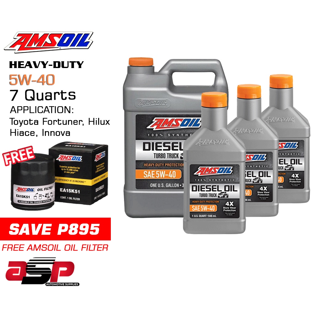 AMSOIL 5W-40 Heavy-Duty Turbo Truck 100% Synthetic Diesel Oil 7 Quarts ...