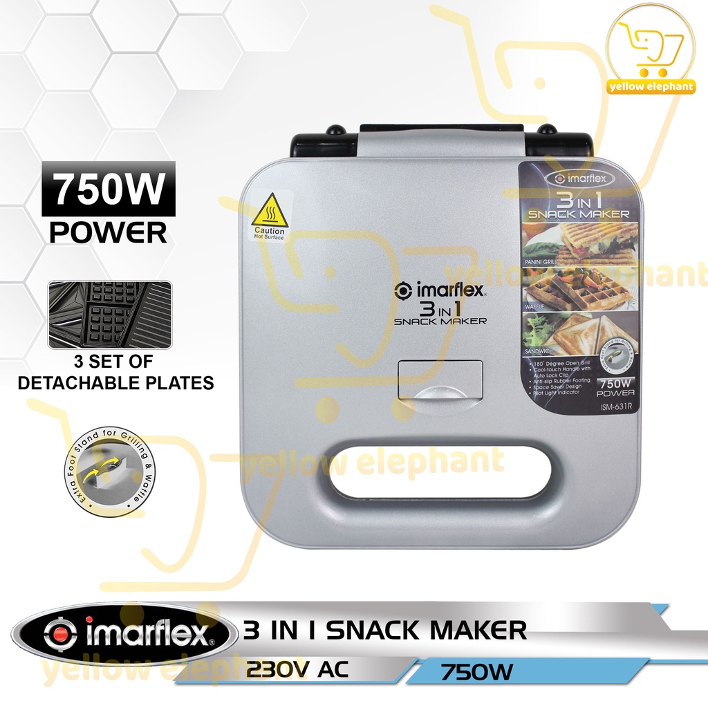 Imarflex ISM-631R Sandwich Maker 3 in1 Snack Maker (Silver) - Yellow Elephant | Shopee Philippines