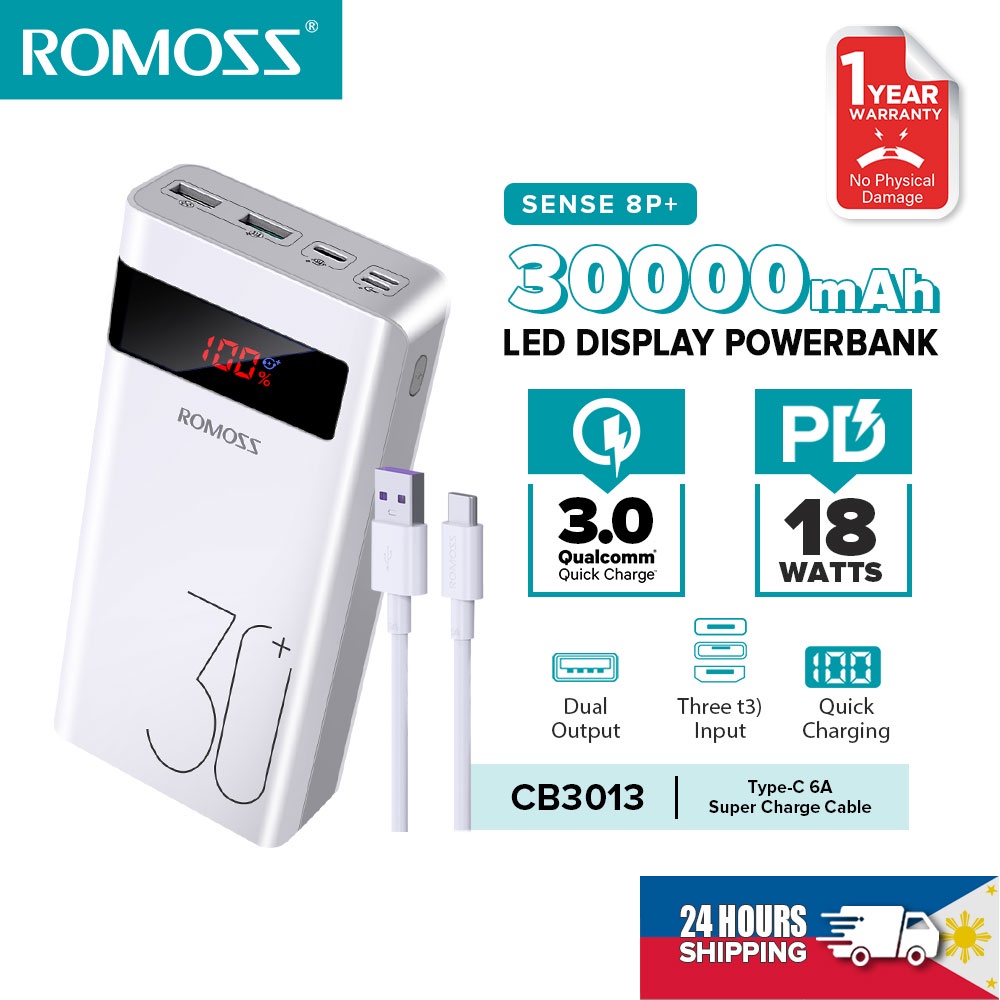 Romoss Sense 8P Plus 30000mAh Power bank Type C 18W Bidirectional Fast Charging Powerbank ...