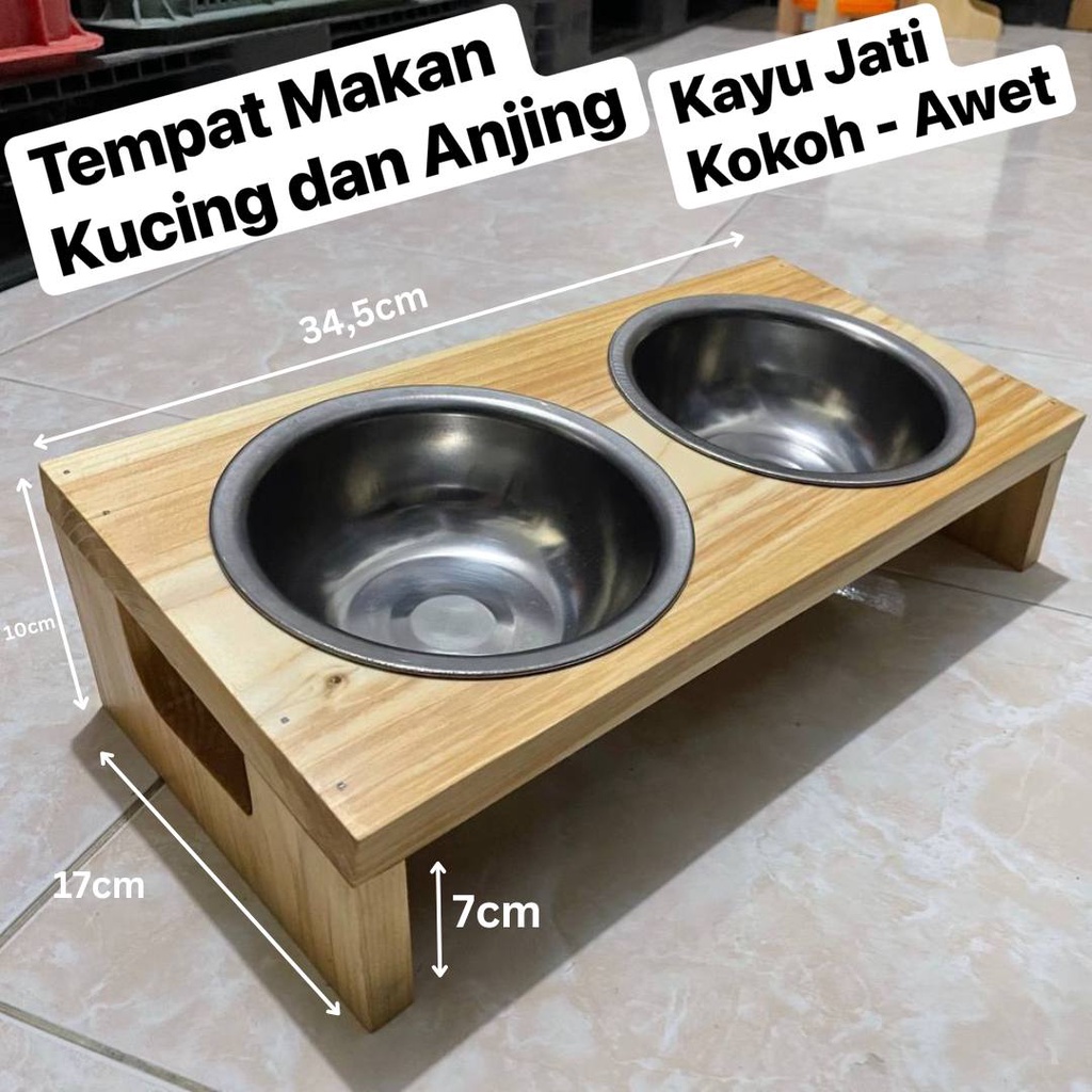 KAYU Pet Bowl wooden cat food stand STAINLESS Steel cat And Dog food ...