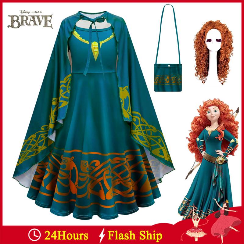 Princess Merida BRAVE Christmas Outfits For Girls Printing Dress Long ...