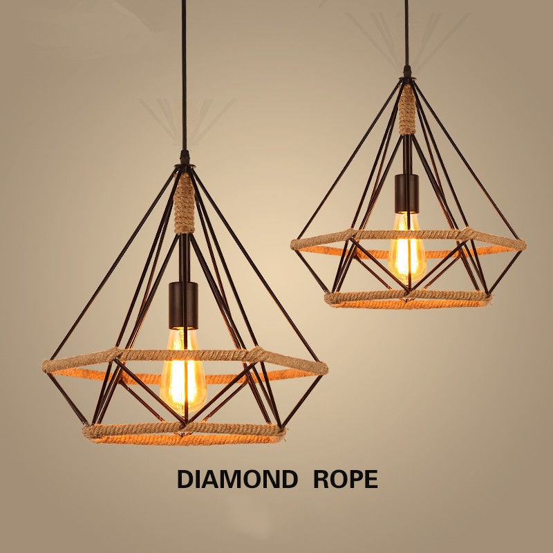 Hemp rope lamp vintage pendant lamp American rural style bar lamp ...