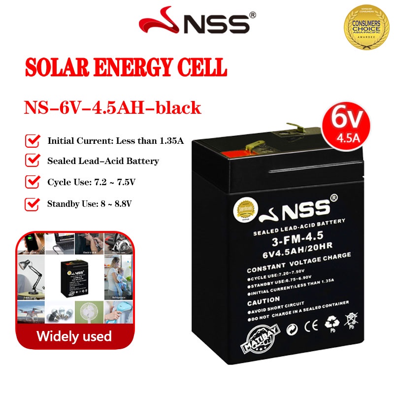 NSS Solar Battery 6V 4.5AH Rechargeable Sealed Lead Acid Battery Outdoor Battery Home Battery ...