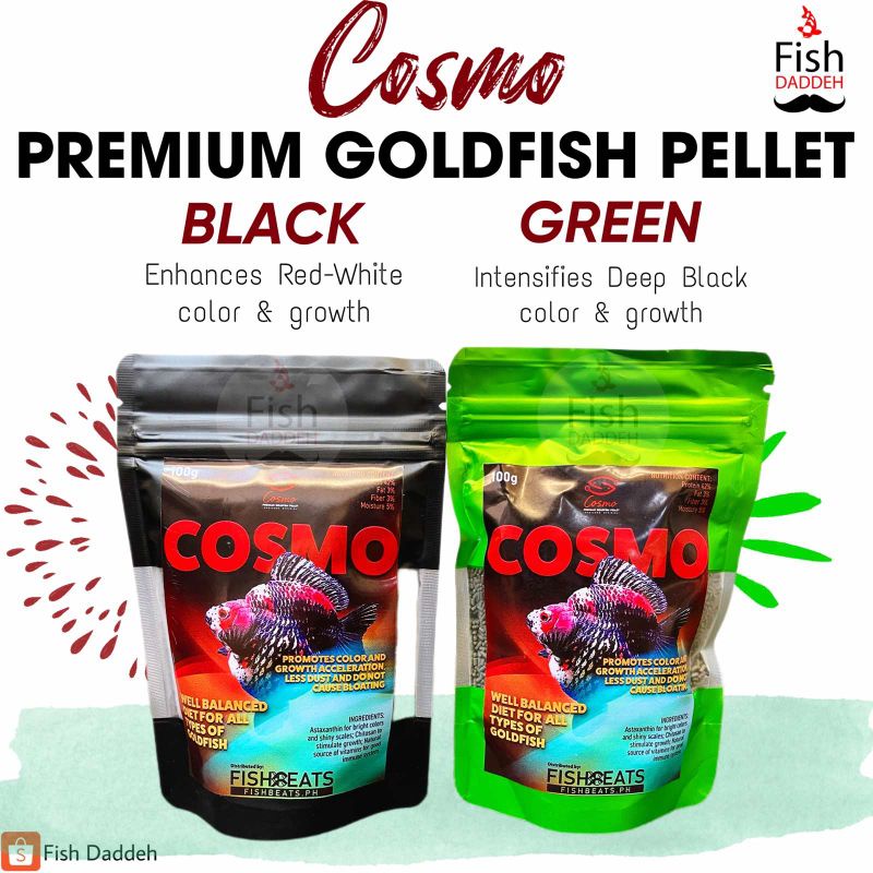 Cosmo Fish Food Green & Black Premium Goldfish Pellet 100g [sinking ...