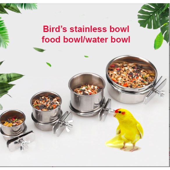 Bird stainless bowl feeder parrot bird pet food bowl feed water bowl ...