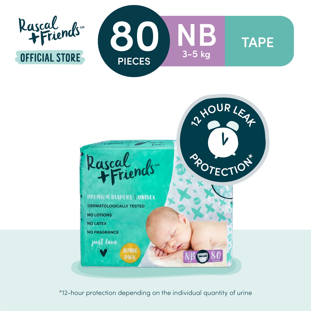 Rascal + Friends Tape Diaper Jumbo Pack - Newborn, 80 Pads | Shopee ...