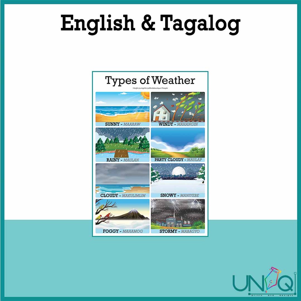 UNIQ Types of Weather English and Tagalog Laminated Educational Wall ...