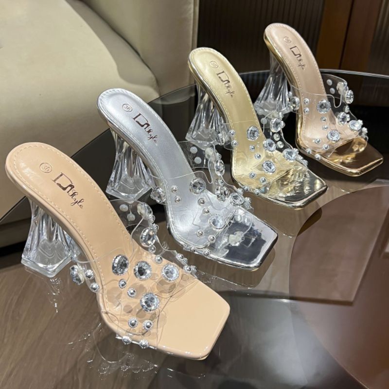 Mkc Classy Elegant Glass Heels Sandals 4 inches (031-2) | Shopee ...