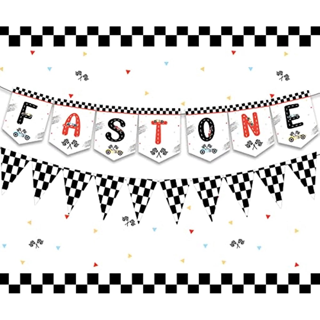 JOLLYBOOM Fast One Birthday Banner, Race Car Themed First Birthday ...