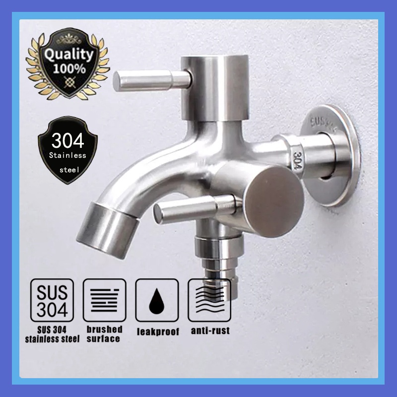 SUS304 Two Way Faucet Valve Bathroom Kitchen Wall Mounted Faucet 1 in 2 ...